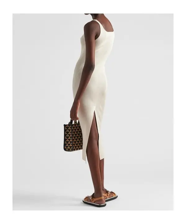 Prada Ribbed Monogram Logo Sleeveless Dress