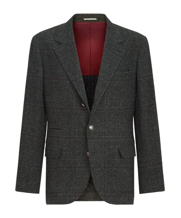 Brunello Cucinelli Silk, Wool And Cashmere Prince Of Wales Flannel Deconstructed Blazer - Anthracite