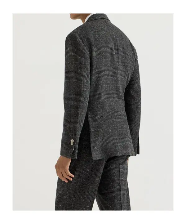 Brunello Cucinelli Silk, Wool And Cashmere Prince Of Wales Flannel Deconstructed Blazer - Anthracite