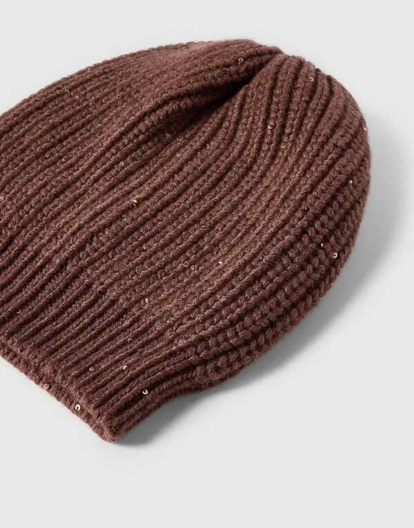 Brunello Cucinelli Cashmere And Silk Diamond-yarn Knit Beanie - Chocolate-colored