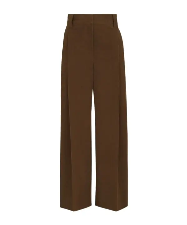 Brunello Cucinelli Stretch-cotton Moleskin Loose Sartorial Trousers With Monili - Chocolate