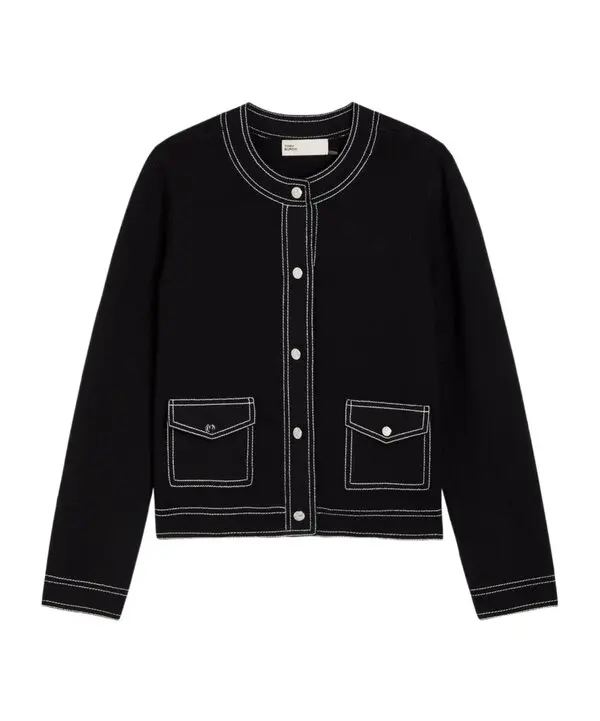 Tory Burch Topstitch Wool Cardigan