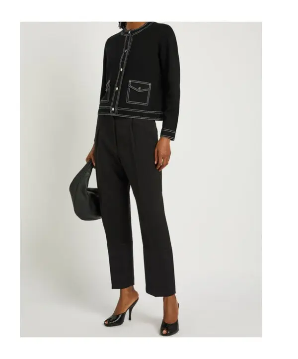 Tory Burch Topstitch Wool Cardigan
