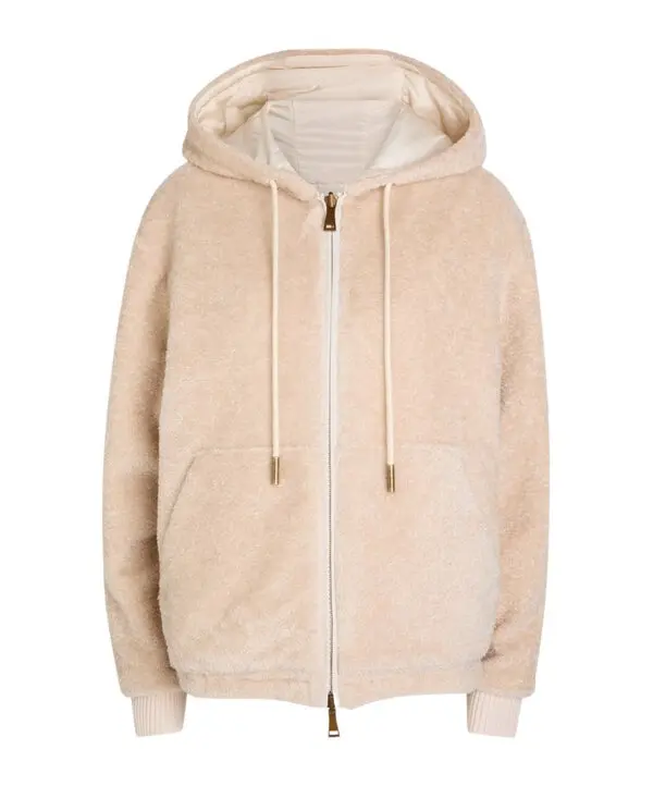 Moncler Reversible Hooded Fleece And Shell Cardigan - Nude