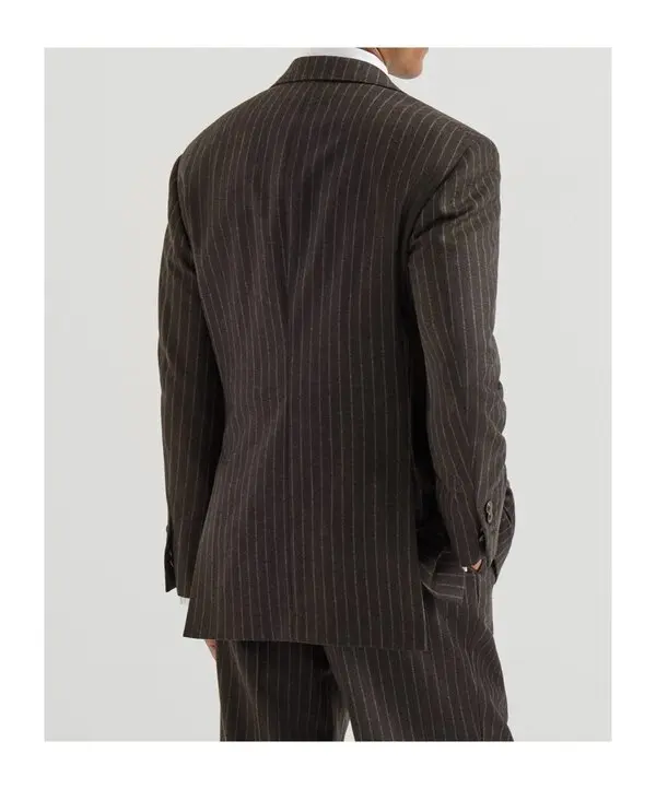 Brunello Cucinelli Virgin Wool And Cashmere Chalk Stripe Flannel Tailor Blazer