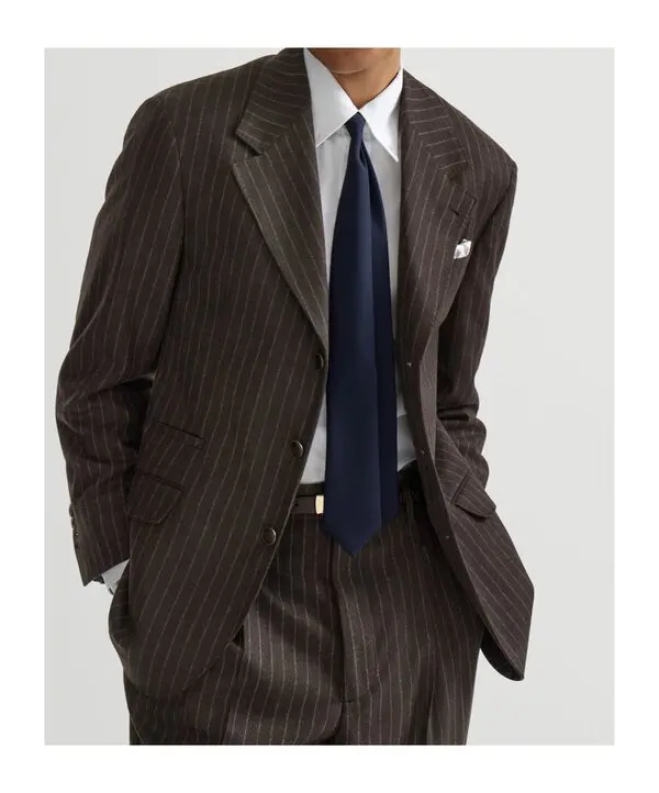 Brunello Cucinelli Virgin Wool And Cashmere Chalk Stripe Flannel Tailor Blazer