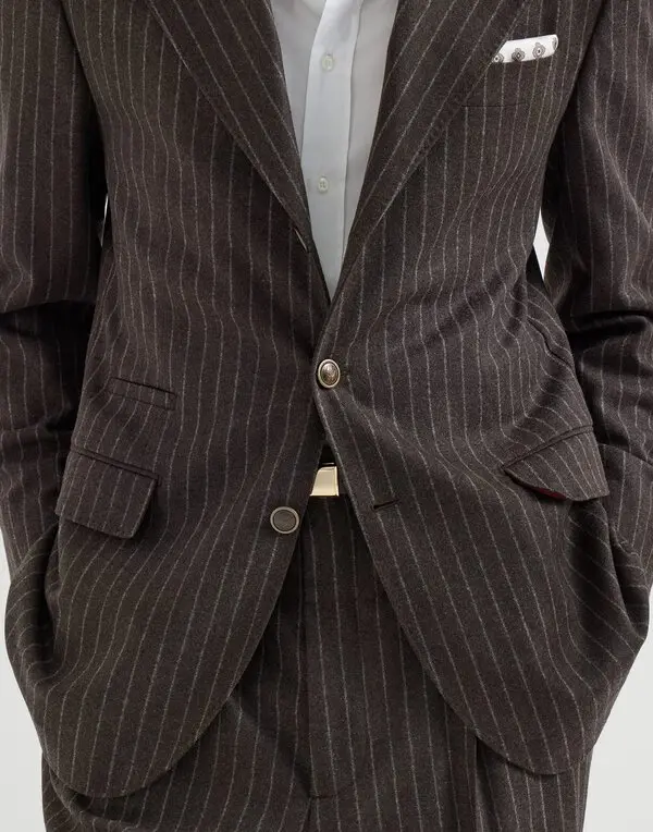 Brunello Cucinelli Virgin Wool And Cashmere Chalk Stripe Flannel Tailor Blazer