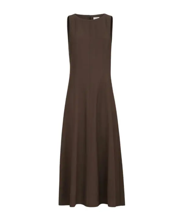Brunello Cucinelli Virgin Wool Fluid Twill Flared Dress - Chocolate