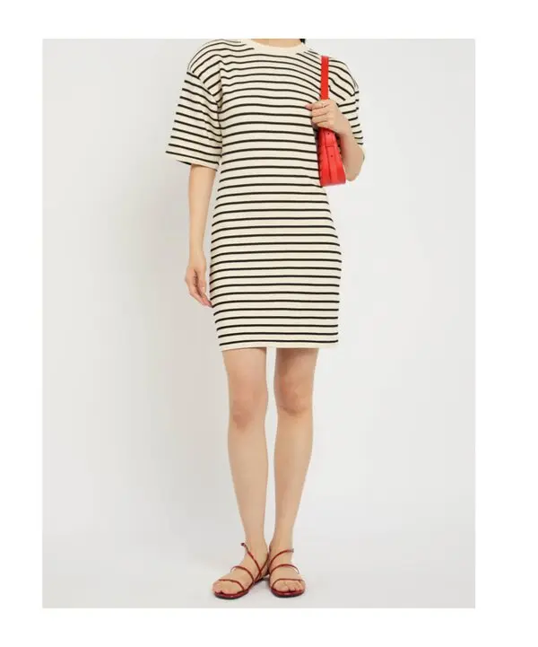 ANINE BING Mona Striped Cotton-blend Mini Dress - White