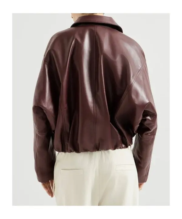 Brunello Cucinelli Nappa-leather Outerwear Jacket With Drawstring And Monili