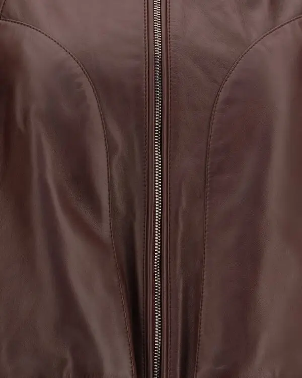 Brunello Cucinelli Nappa Leather Jacket With Monili Embellishment - Burgundy