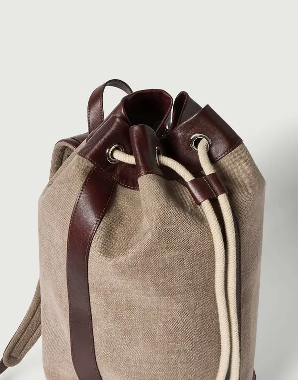 Brunello Cucinelli Water-resistant Canvas And Burnished Calfskin Drawstring Backpack