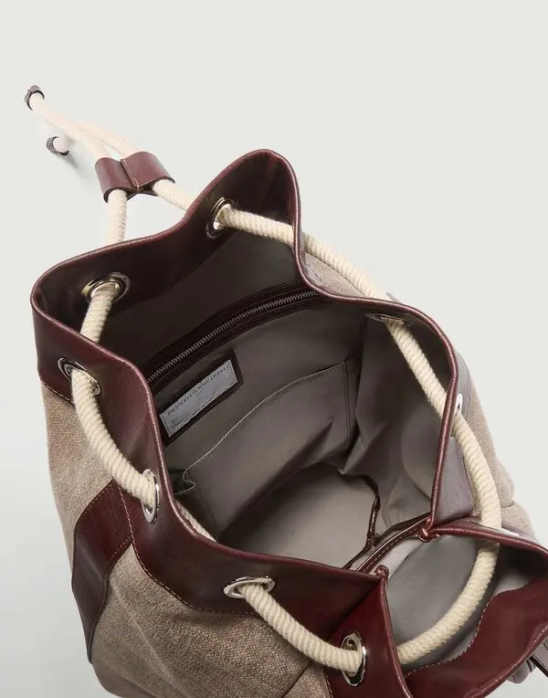 Brunello Cucinelli Water-resistant Canvas And Burnished Calfskin Drawstring Backpack