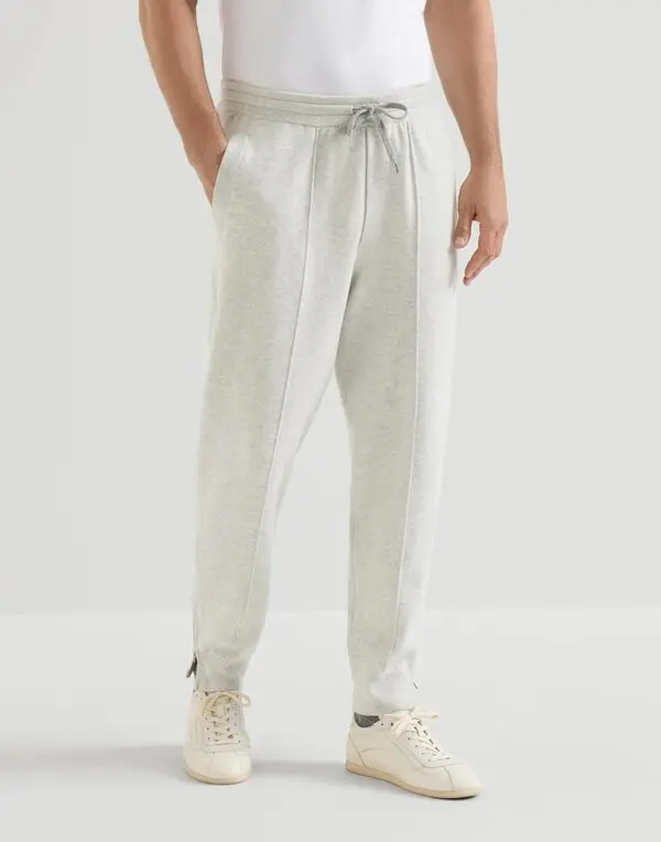 Brunello Cucinelli Cashmere Double-knit Trousers With Crête-detail And Elasticated Zipper Cuffs - Light Gray