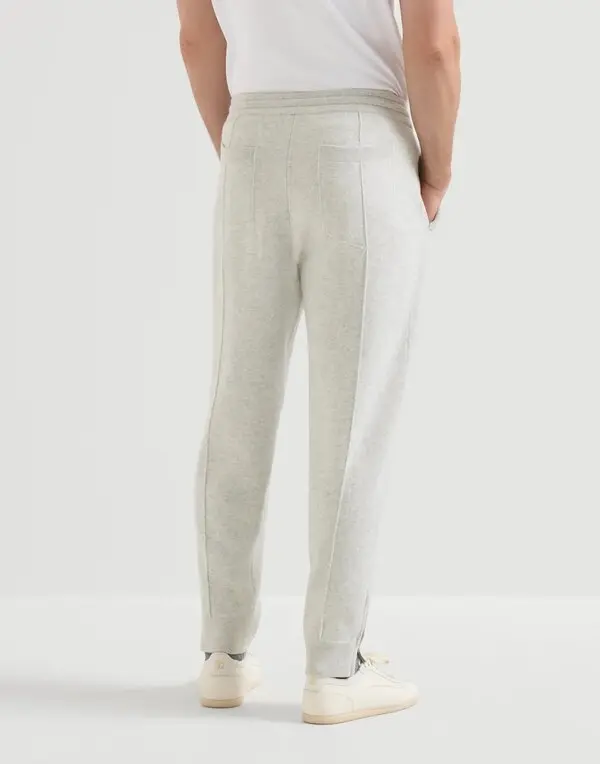 Brunello Cucinelli Cashmere Double-knit Trousers With Crête-detail And Elasticated Zipper Cuffs - Light Gray
