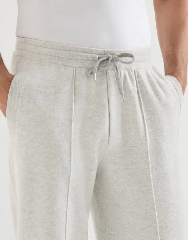 Brunello Cucinelli Cashmere Double-knit Trousers With Crête-detail And Elasticated Zipper Cuffs - Light Gray