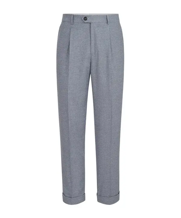 Brunello Cucinelli Cashmere And Silk Houndstooth Flannel Pleated Trousers - Cerulean