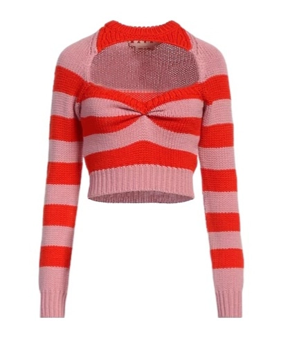 Marni Striped Cutout Long Sleeve Sweater - Pink