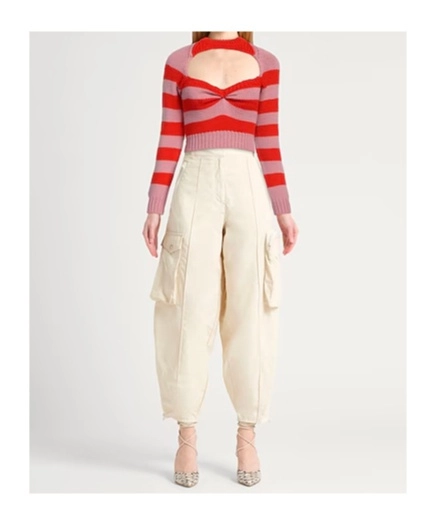 Marni Striped Cutout Long Sleeve Sweater - Pink