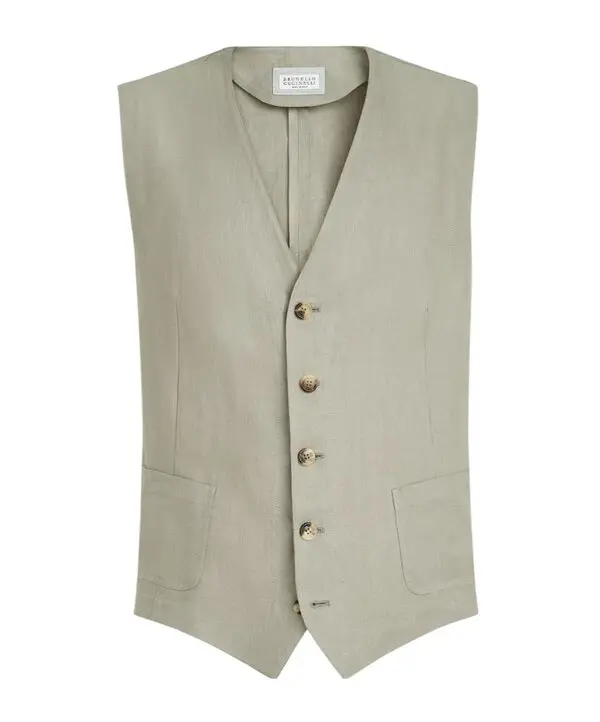 Brunello Cucinelli Linen Micro Chevron Waistcoat