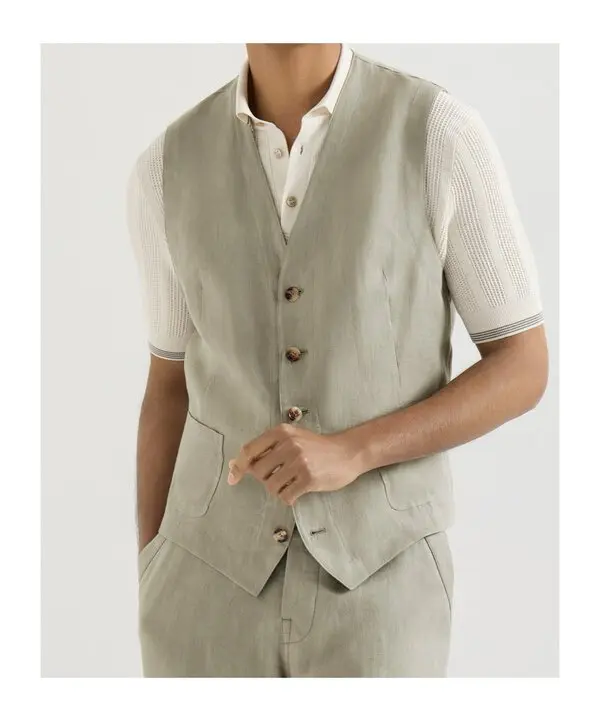Brunello Cucinelli Linen Micro Chevron Waistcoat