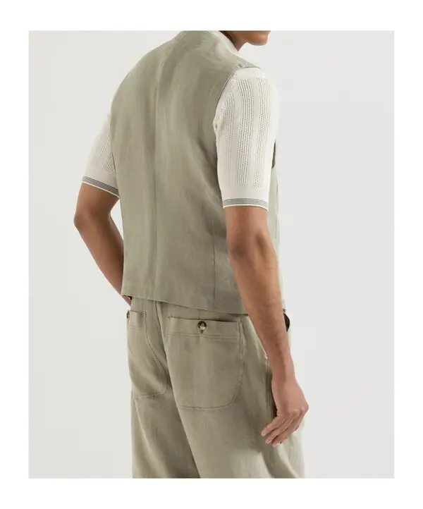 Brunello Cucinelli Linen Micro Chevron Waistcoat