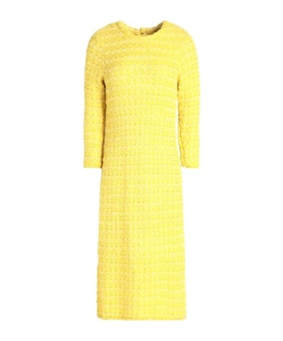 Balenciaga Tweed Dress With 3/4 Sleeves And Button Detail - Yellow