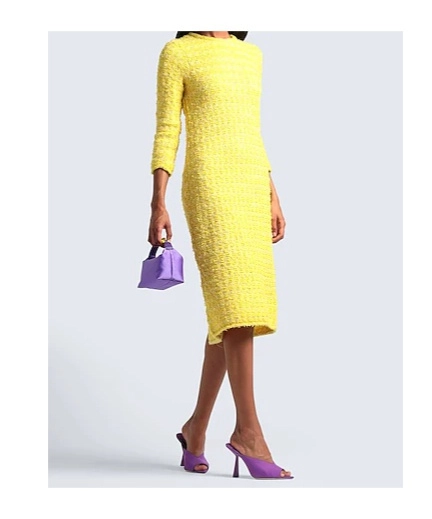 Balenciaga Tweed Dress With 3/4 Sleeves And Button Detail