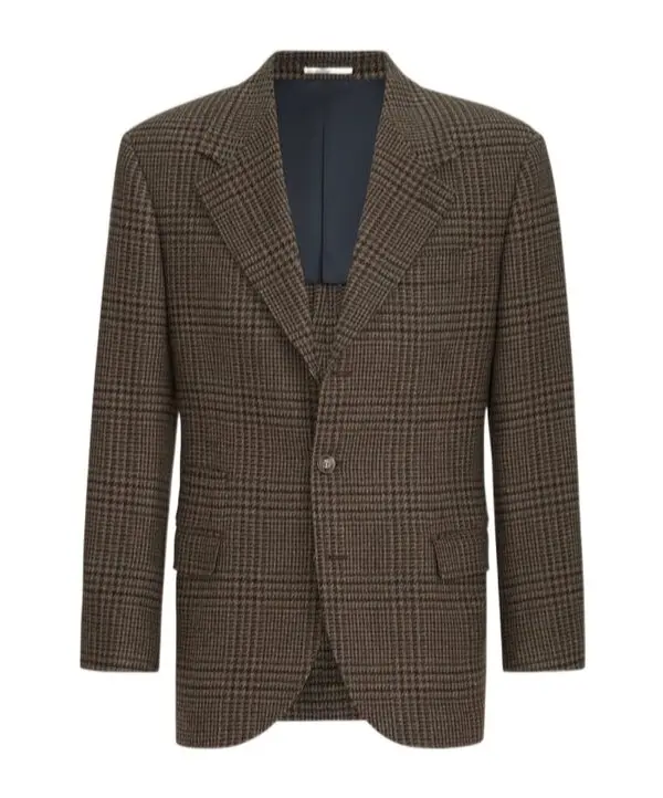 Brunello Cucinelli Cashmere Prince Of Wales Tailor Blazer - Chestnuts