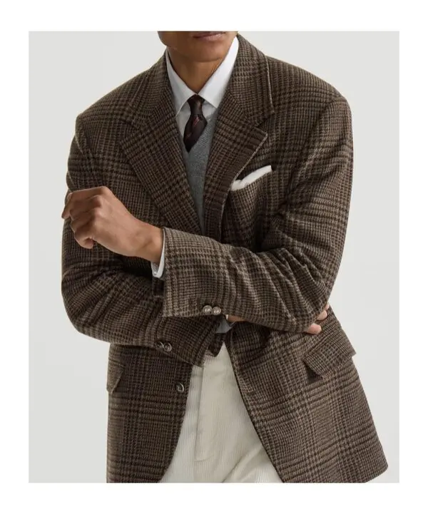 Brunello Cucinelli Cashmere Prince Of Wales Tailor Blazer - Chestnuts