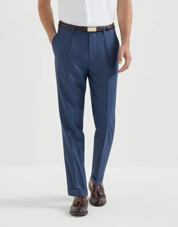 Brunello Cucinelli Super 150s Virgin Wool Houndstooth Pleated Trousers