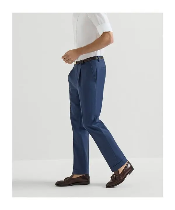 Brunello Cucinelli Super 150s Virgin Wool Houndstooth Pleated Trousers