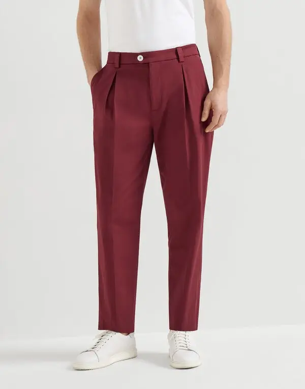 Brunello Cucinelli Garment-dyed Comfort Gabardine Trousers - Red