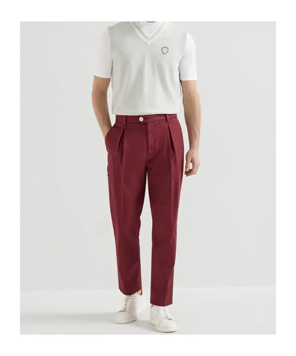 Brunello Cucinelli Garment-dyed Comfort Gabardine Trousers - Red