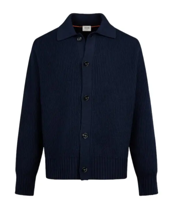 TOD'S Ribbed Polo-collar Cardigan - Blue