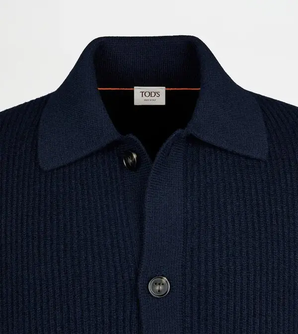 TOD'S Ribbed Polo-collar Cardigan - Blue