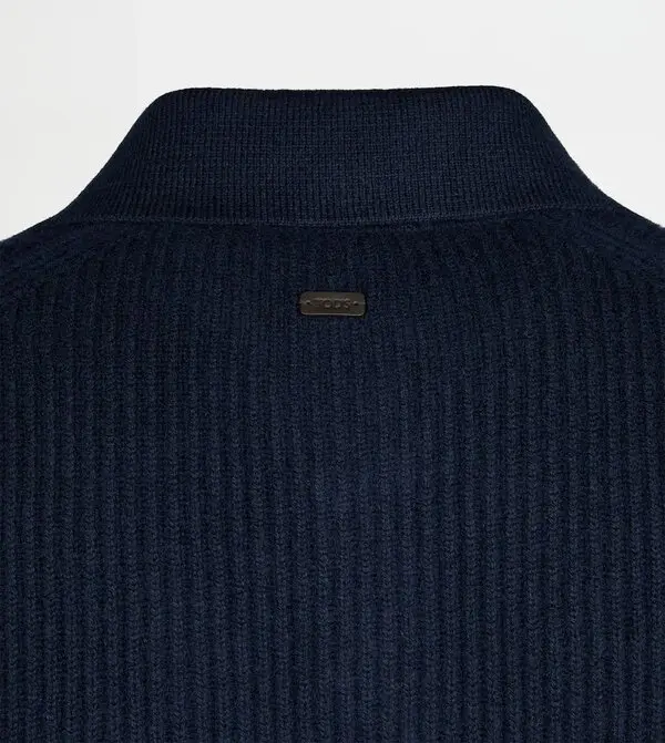 TOD'S Ribbed Polo-collar Cardigan - Blue