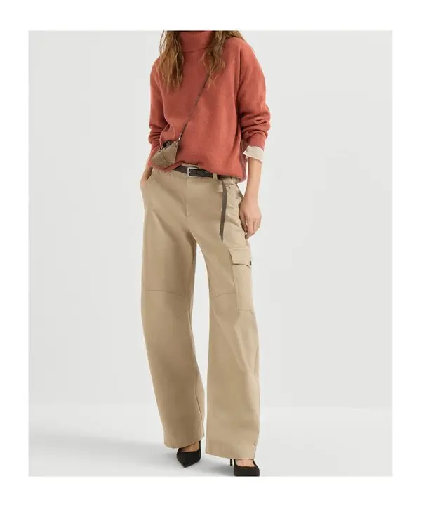 Brunello Cucinelli Cashmere English Rib Turtleneck Sweater With Monili - Refractory Bricks