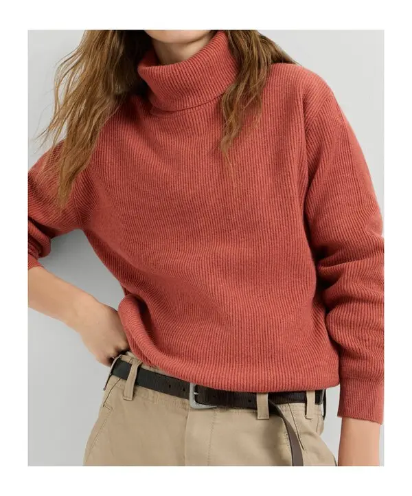 Brunello Cucinelli Cashmere English Rib Turtleneck Sweater With Monili - Refractory Bricks