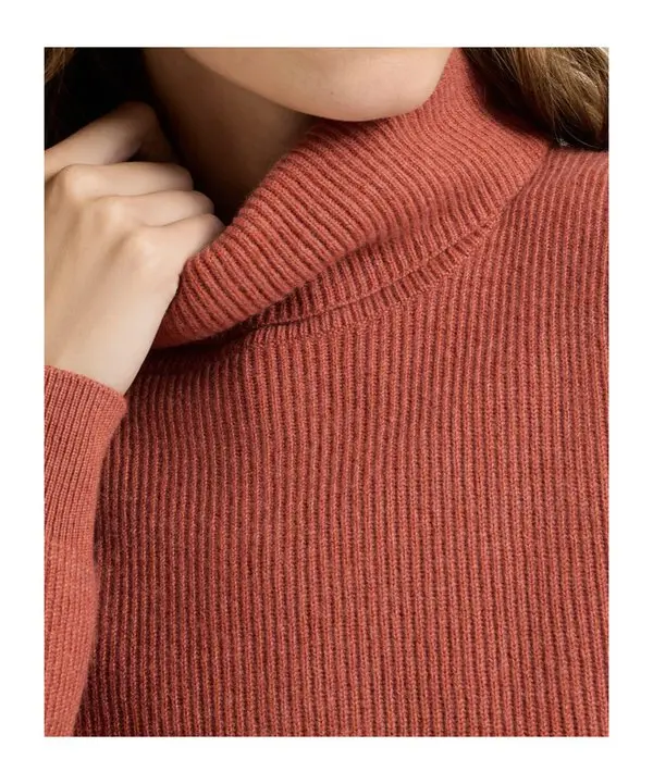 Brunello Cucinelli Cashmere English Rib Turtleneck Sweater With Monili - Refractory Bricks