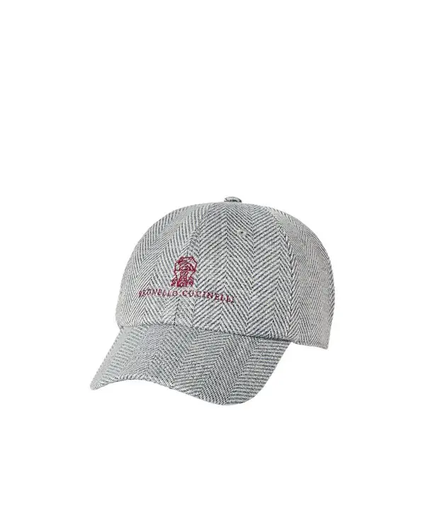 Brunello Cucinelli Alpaca, Wool And Silk Chevron Baseball Cap With Embroidered-logo - Blue