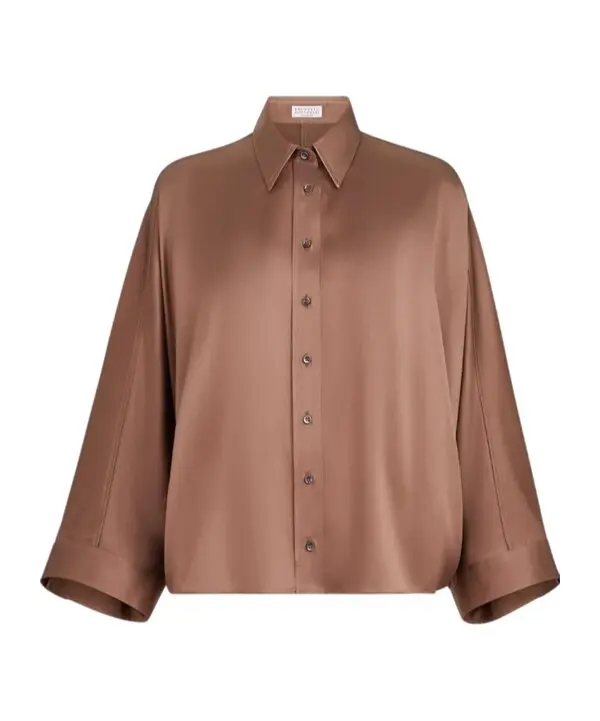 Brunello Cucinelli Stretch Silk Satin Shirt With Monili - Dattero