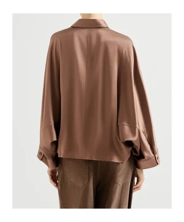 Brunello Cucinelli Stretch Silk Satin Shirt With Monili - Dattero