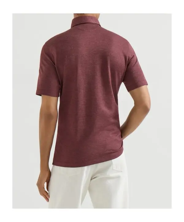 Brunello Cucinelli Virgin Wool, Silk And Cotton Piqué Polo Shirt With Spread Collar - Burgundy