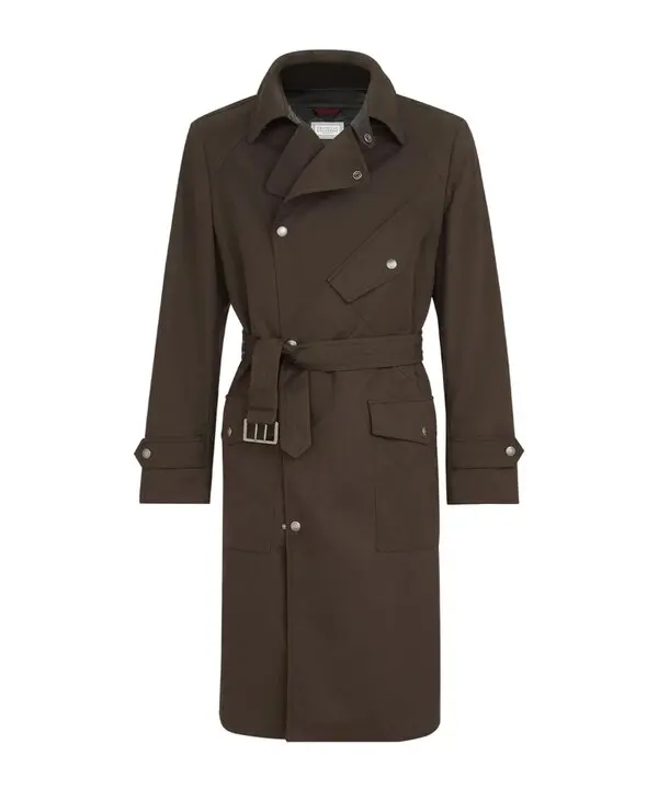 Brunello Cucinelli Water-resistant Microfiber Trench With Nappa Leather Accents