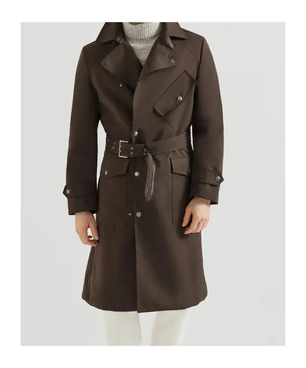 Brunello Cucinelli Water-resistant Microfiber Trench With Nappa Leather Accents