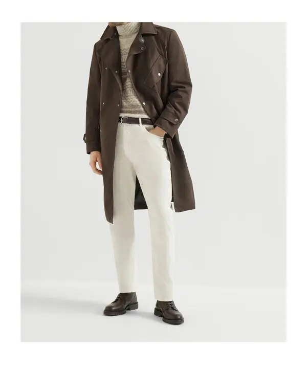 Brunello Cucinelli Water-resistant Microfiber Trench With Nappa Leather Accents