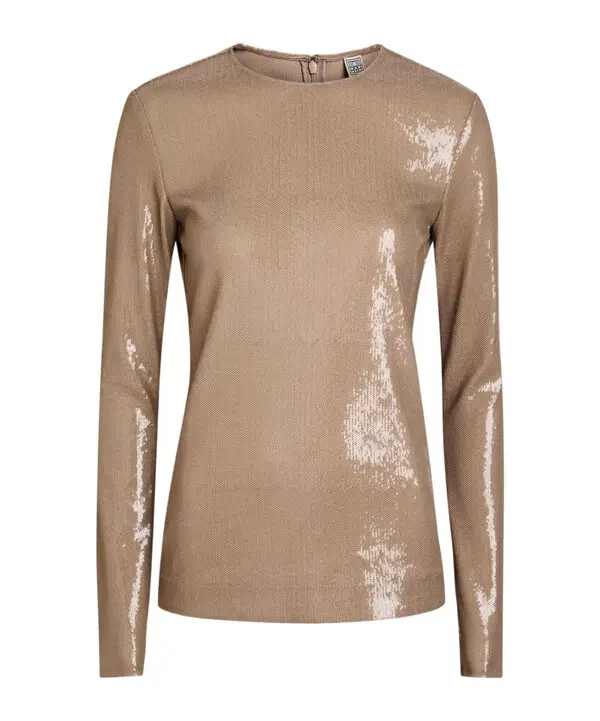 TOTEME Sequin Round Neck Long Sleeve Top - Nude