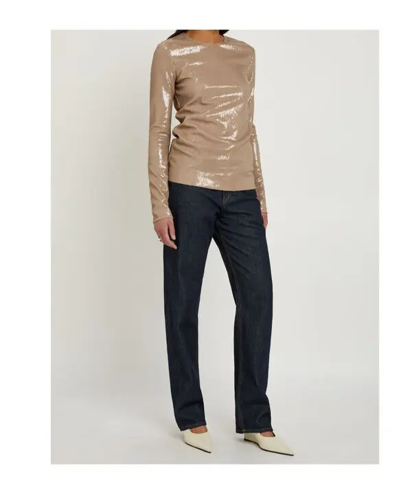 TOTEME Sequin Round Neck Long Sleeve Top - Nude
