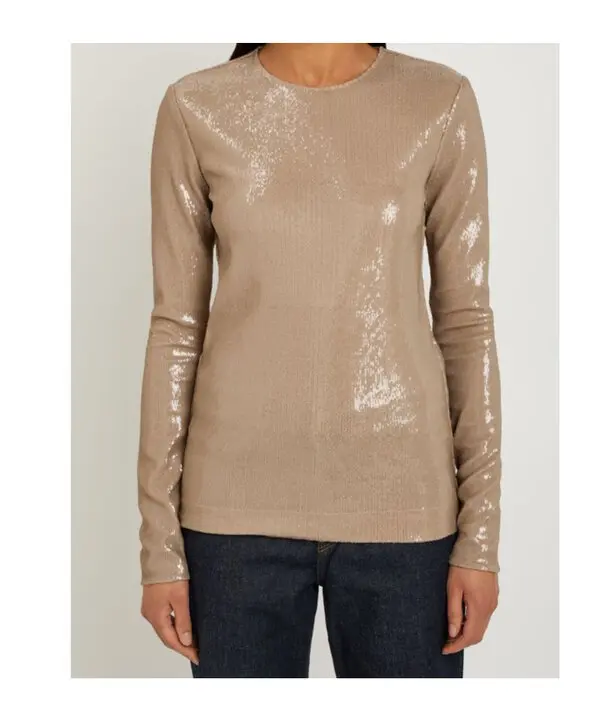 TOTEME Sequin Round Neck Long Sleeve Top - Nude